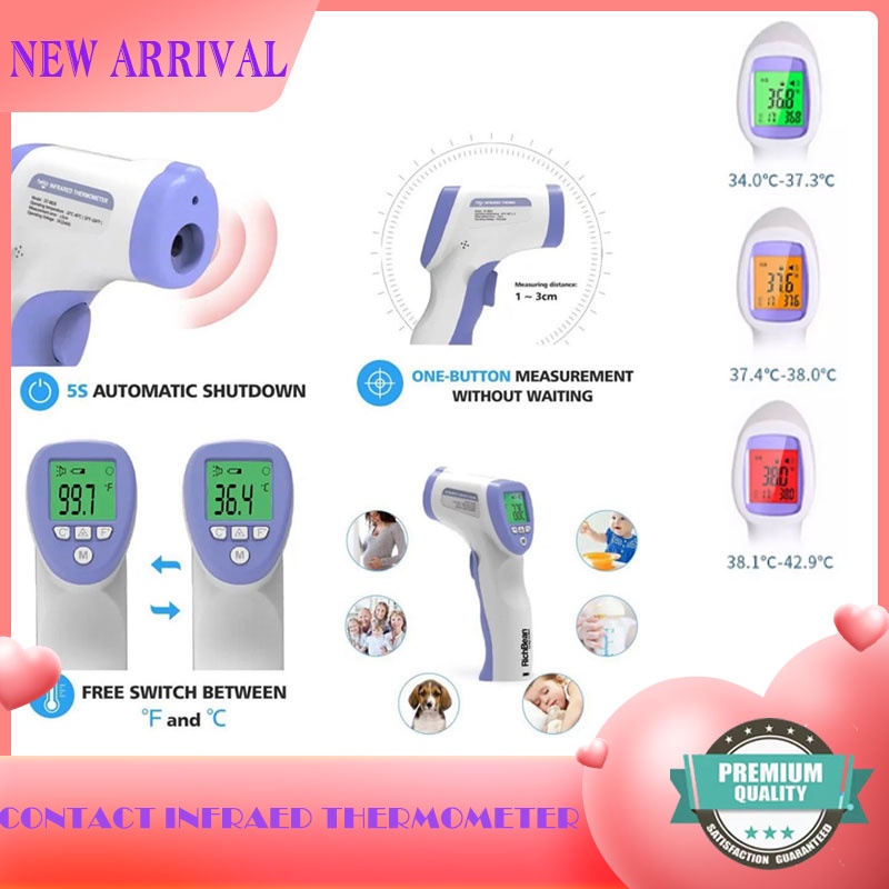 Non-Contact Infrared Thermometer Forehead Body Temperature with Fever ...