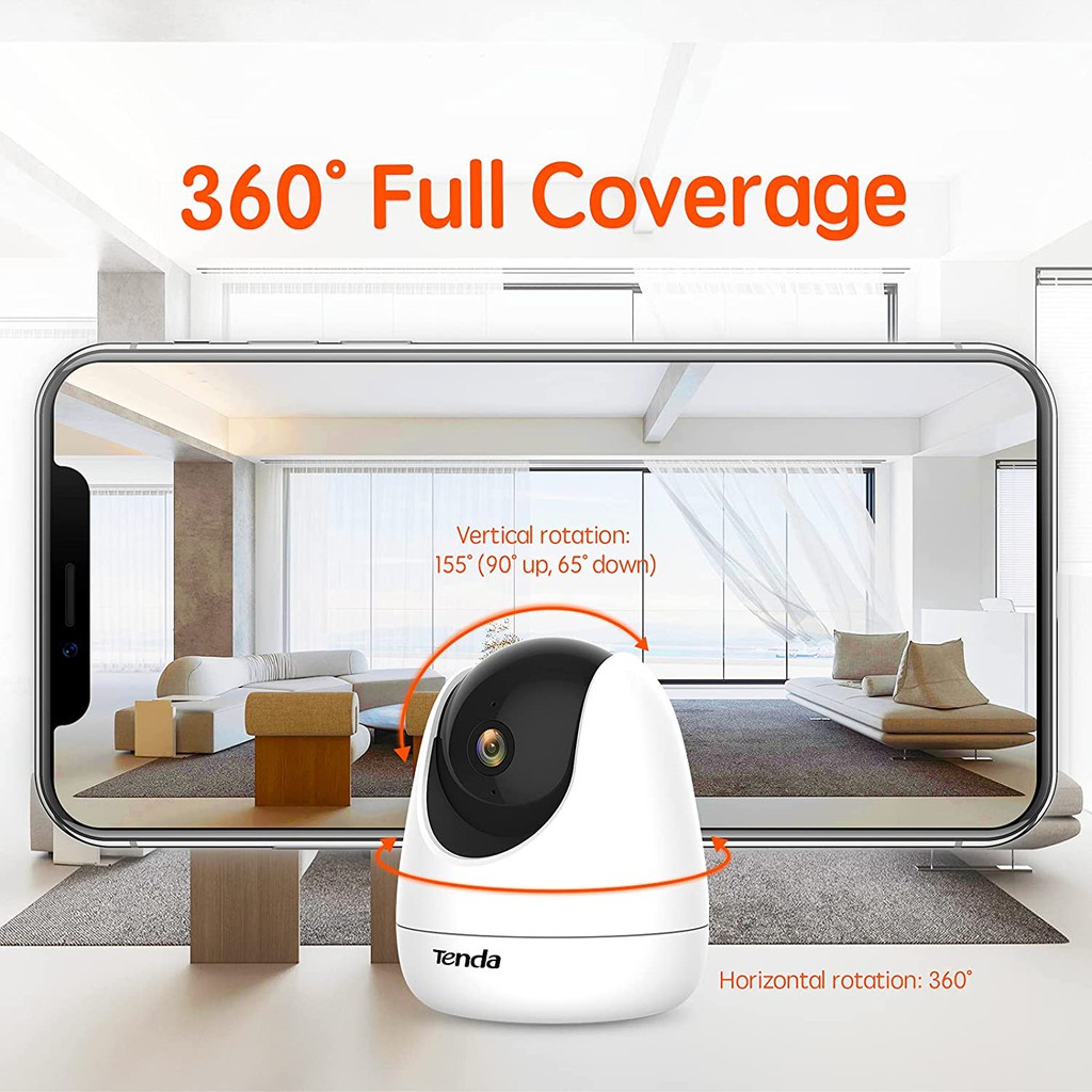 Tenda CP3 HD 1080P Smart WiFi Security Camera, Two-Way Audio, 360 ...