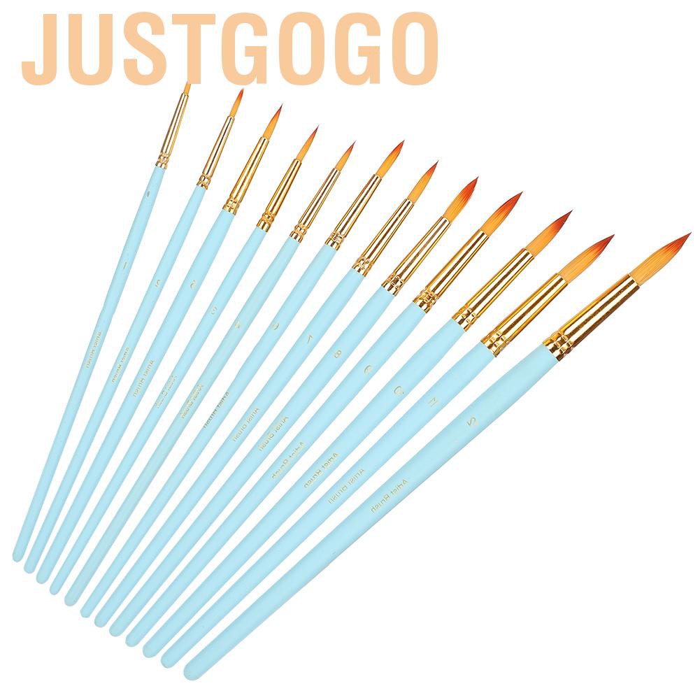 Justgogo 12 Nylon Paint Brushes Round Tip Brush Set Different Size ...