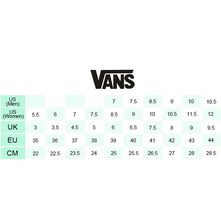 Vans Shoe Size Charts Men's Vans Size Chart Womens Vans Size Chart ...