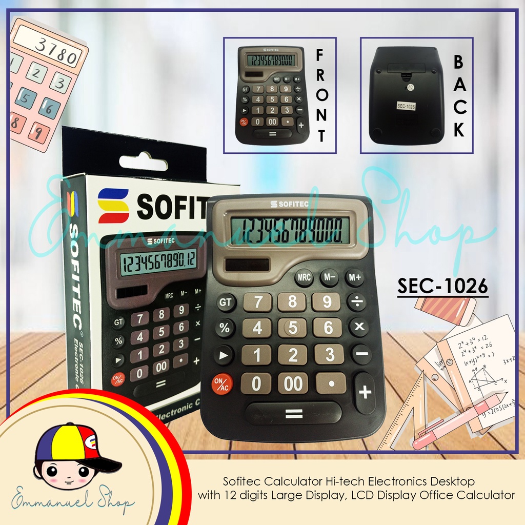 12 Digits Black Electronic Solar Calculator Office Supplies with Free ...