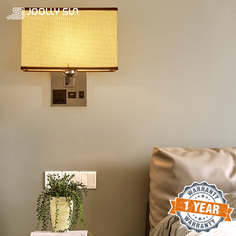 E27 Wall Light Indoor Bedside Lamp Bedroom Fabric Socket USB Port Hotel ...