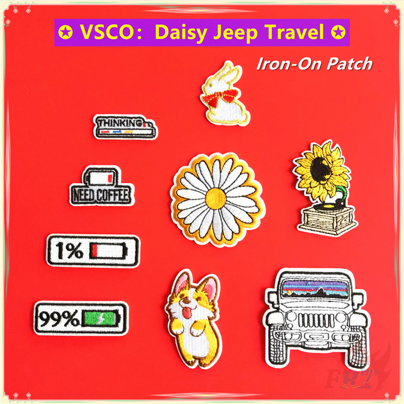 Daisy Jeep Travel - VSCO Iron-On Patch ♚ 1Pc Daisy / Jeep / Rabbit / Need Coffee / Sunflower ...