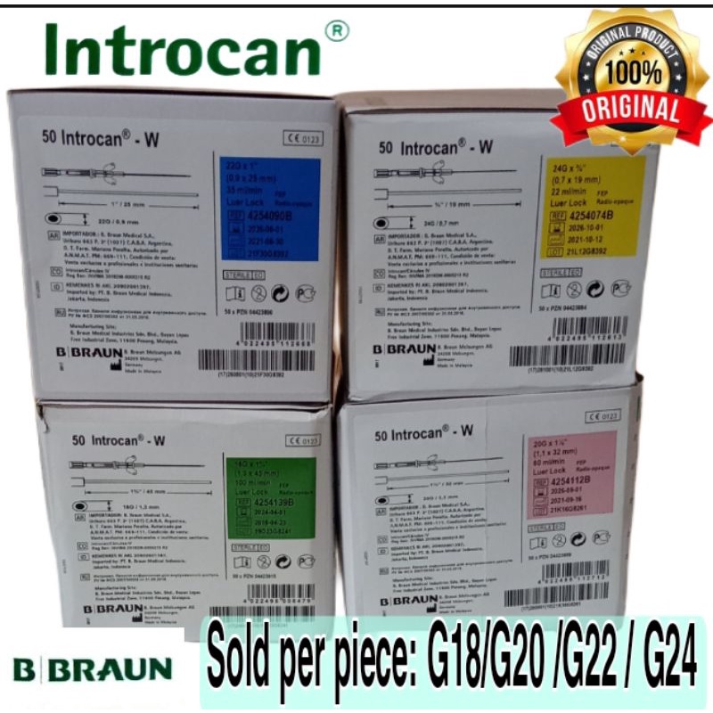 Introcan W Intravenous Catheter B. BRAUN (G18/G20/G22 and G24)100 ...