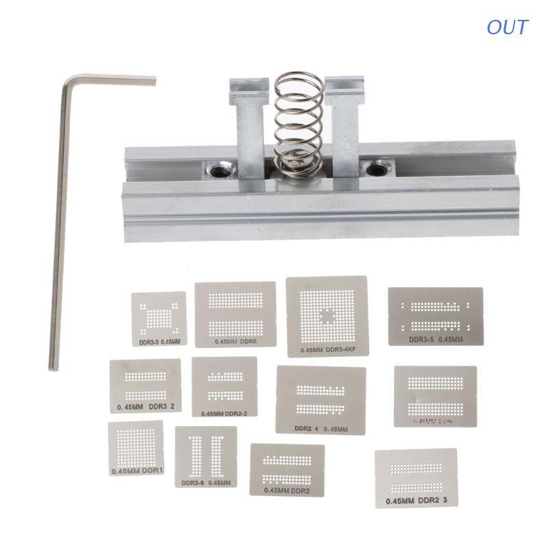 Out 13pcsset Universal Stencil Template Directly Heat Bga Reballing Holder Jig For Ddr1 Ddr2 