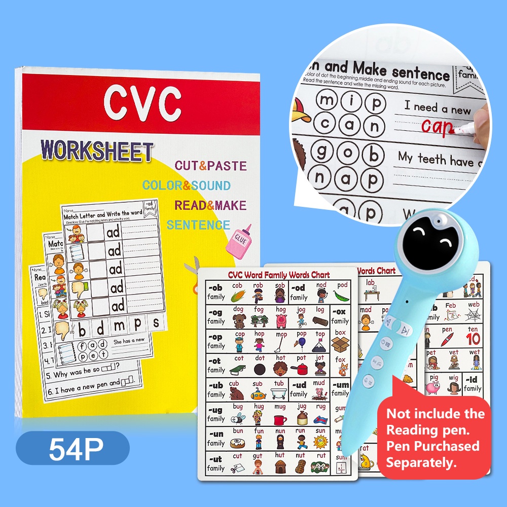 Phonics CVC Words Workbooks and Poster Language Arts Skills Charts for ...