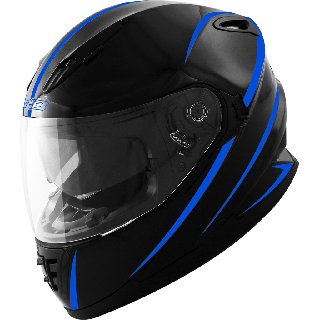 Lev3® BJ-9930 Sleek Helmet FullFace Dual Visor Black Blue | Shopee ...