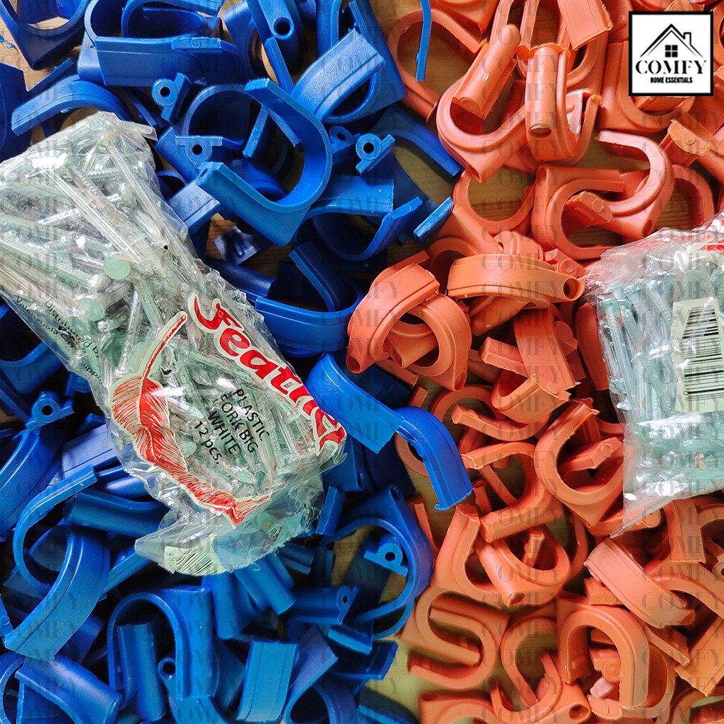 (100PCS/PACK) WHOLESALE PVC Orange Blue Pipe Clamp w Concrete Cement ...