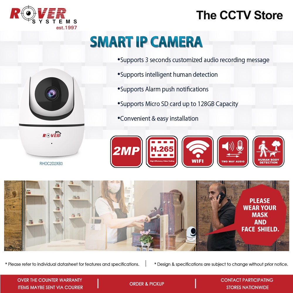 Rover Systems 2MP 1080P Smart IP Pan Tilt CCTV Camera Indoor Wireless ...