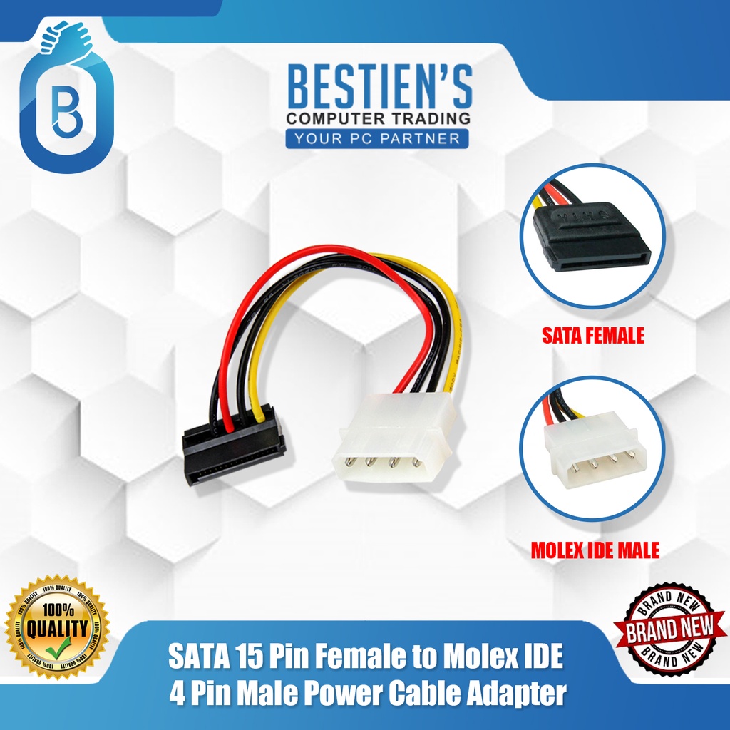 Molex IDE 4 Pin Male to SATA 15 Pin Female Power Cable Adapter | Shopee ...