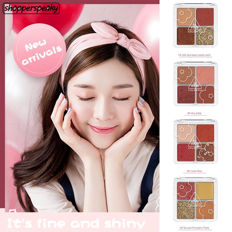 Mini Four-Color Eyeshadow Palette Earth Tone Matte Pearlescent Light ...