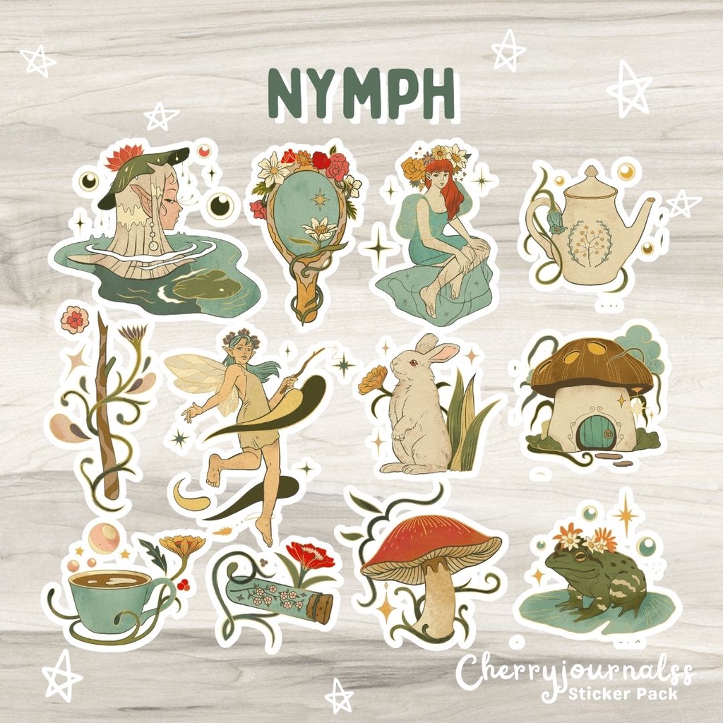 Nymph Aesthetic Cute Die Cut Glossy Sticker Pack for Journal Planner ...