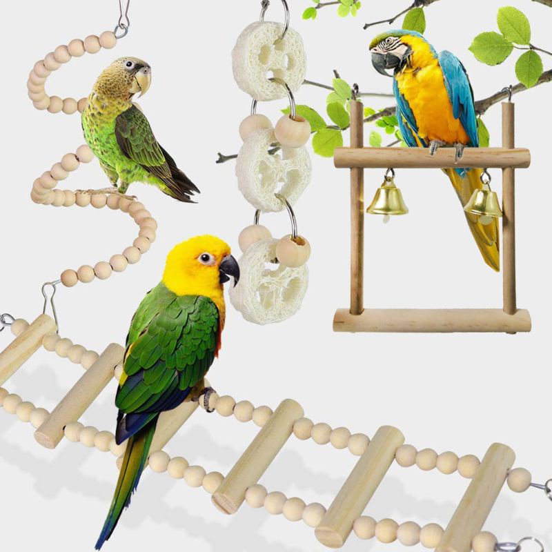 Bird Swing Chewing Hanging Perch with Bells Cage Stand Finch Toy for ...