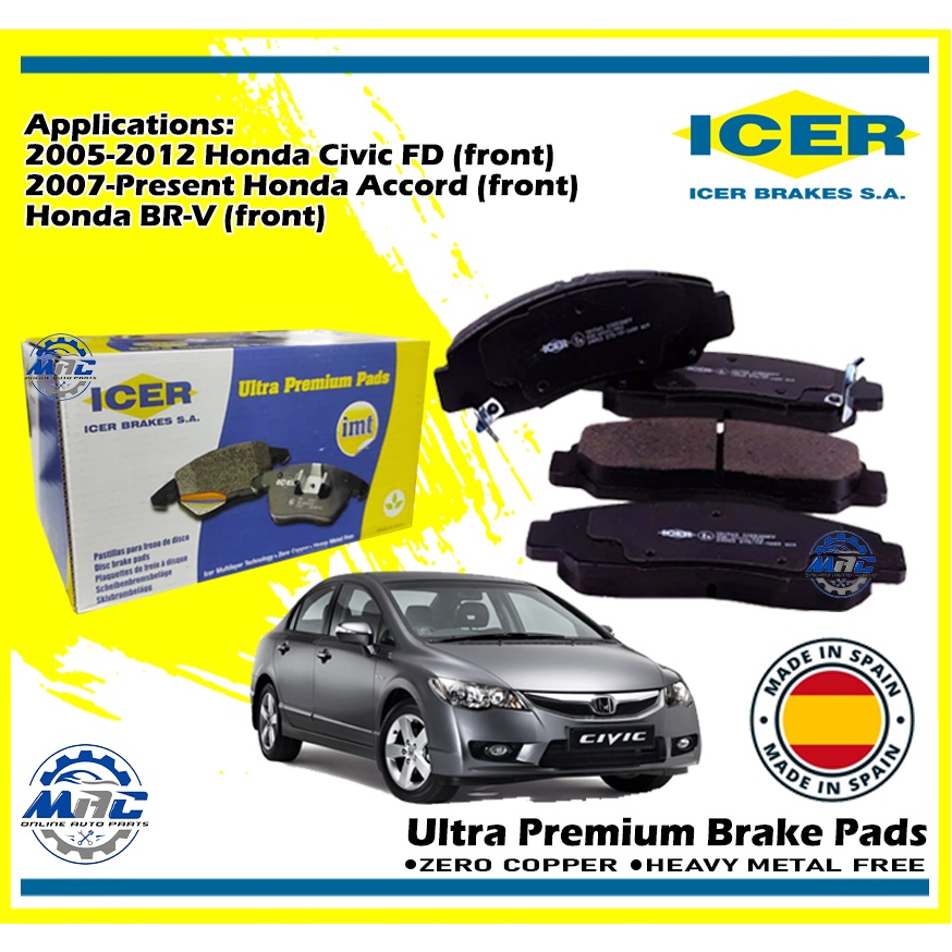 Honda Civic FD 2005-2012 ICER 181543 Ultra Premium Front Disc Brake ...