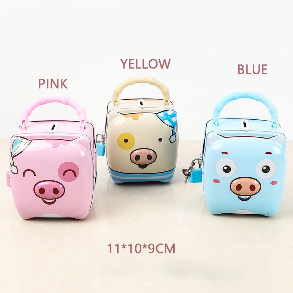 Cute cartoon tin box Piggy Bank cash coin paper money saving box for ...