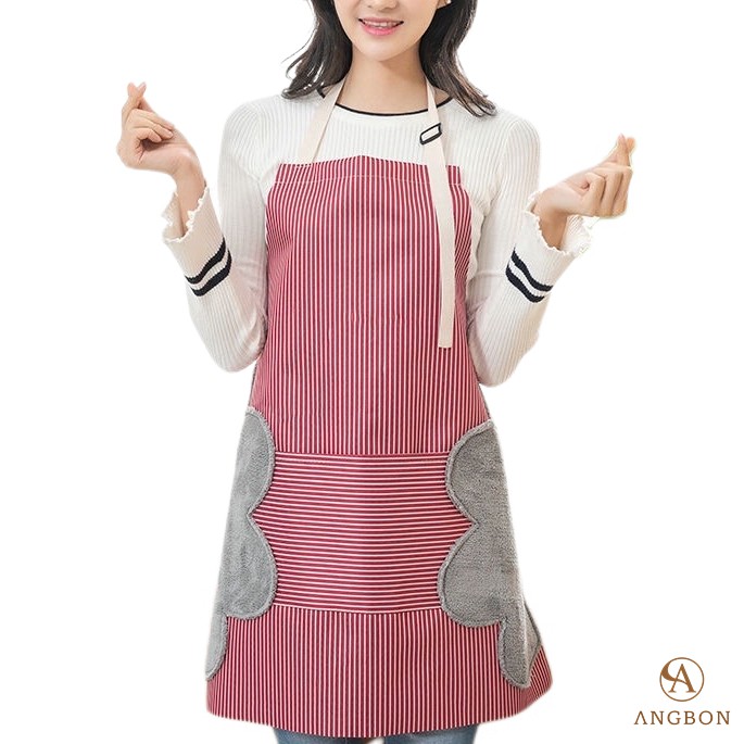 Angbon Waterproof Adjustable Apron With Side Towel & Pocket Stripe ...