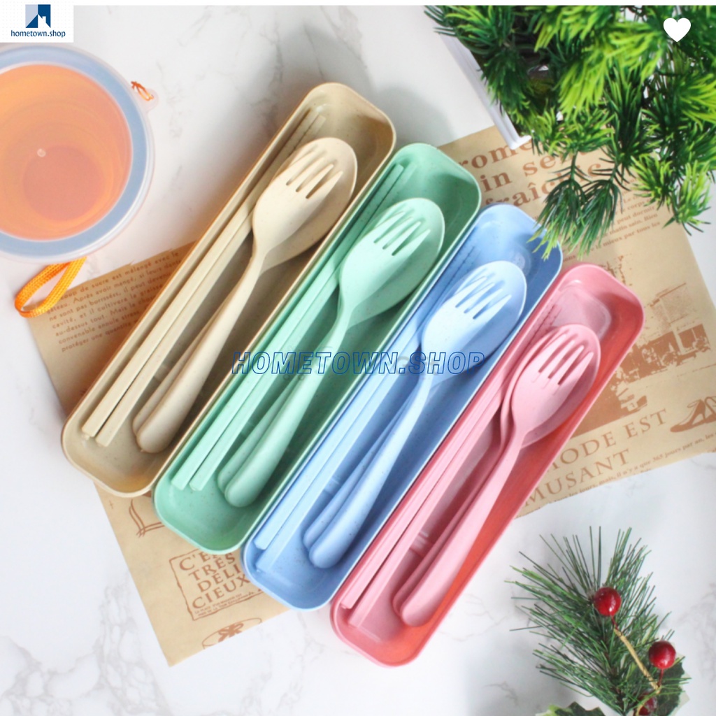 3-in-One Portable Wheat Straw Fiber Spoon Chopsticks Fork Dinnerware ...