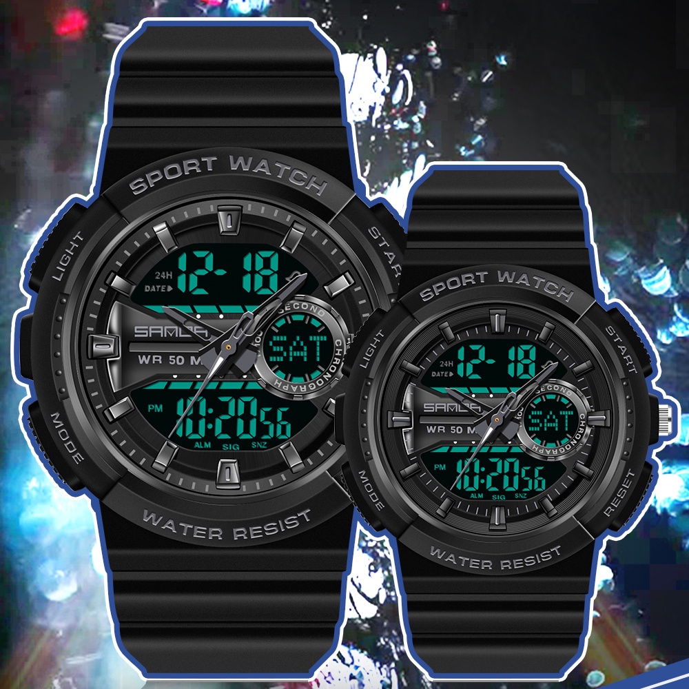 SANDA Couple Smart Watch Dual Display LED Digital Watch Luminous Cool ...