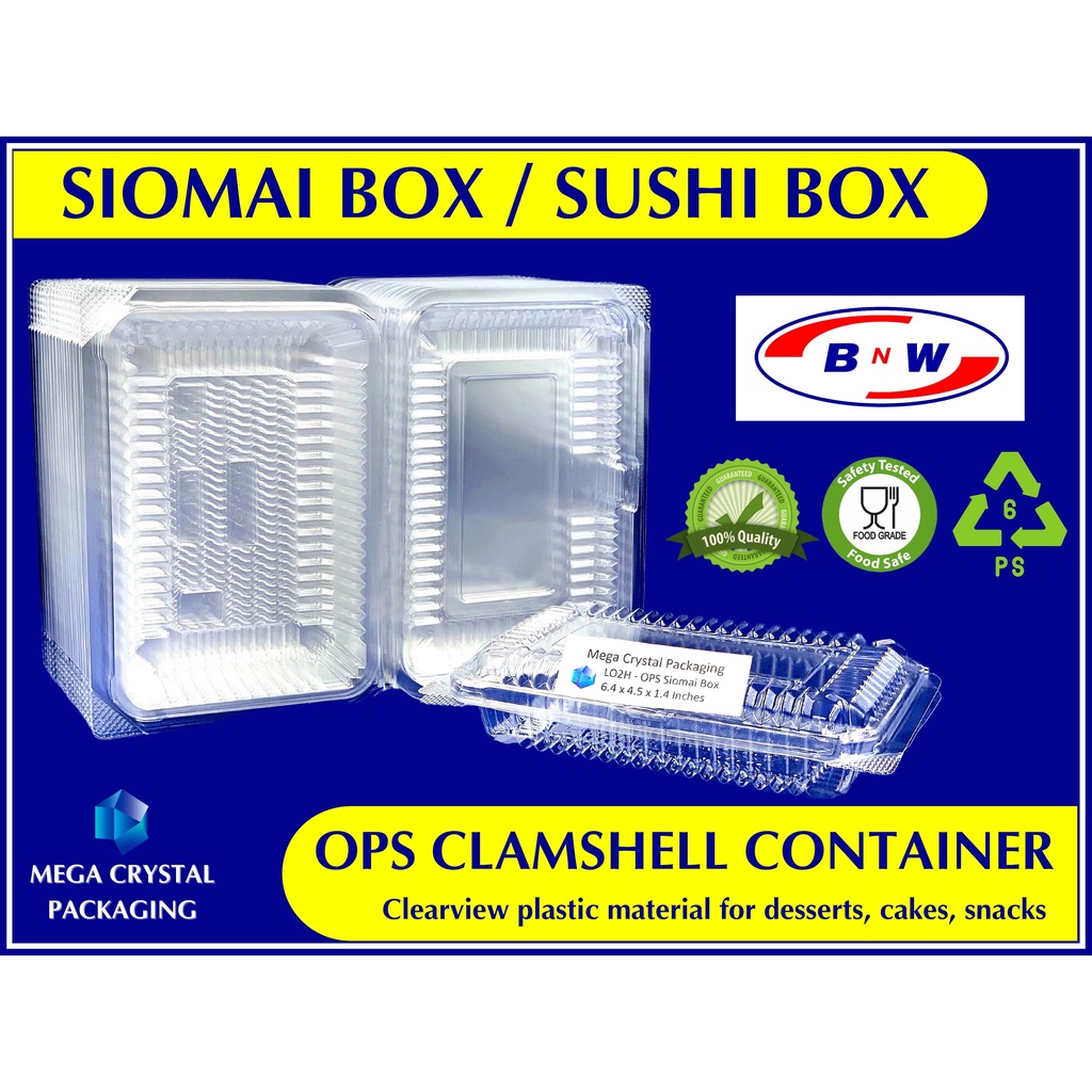 [ 50 Pcs. ] Clamshell Container OPS LO2H Siomai / Sushi Small Box CLEAR ...