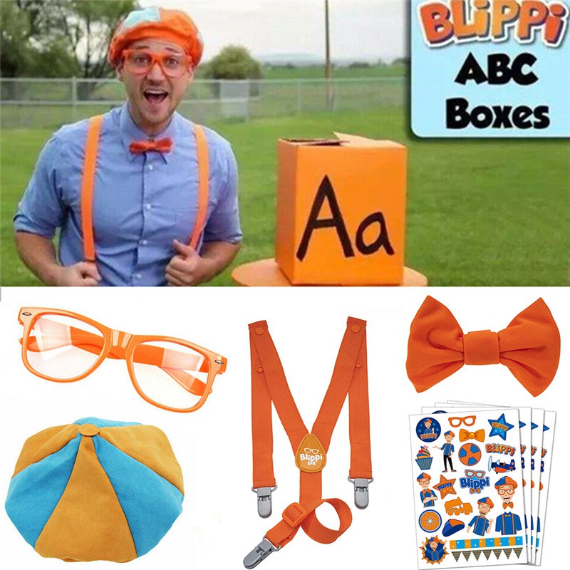 New Blippi Unisex Adult Glasses Hat Costume Plastic Blippi Orange ...