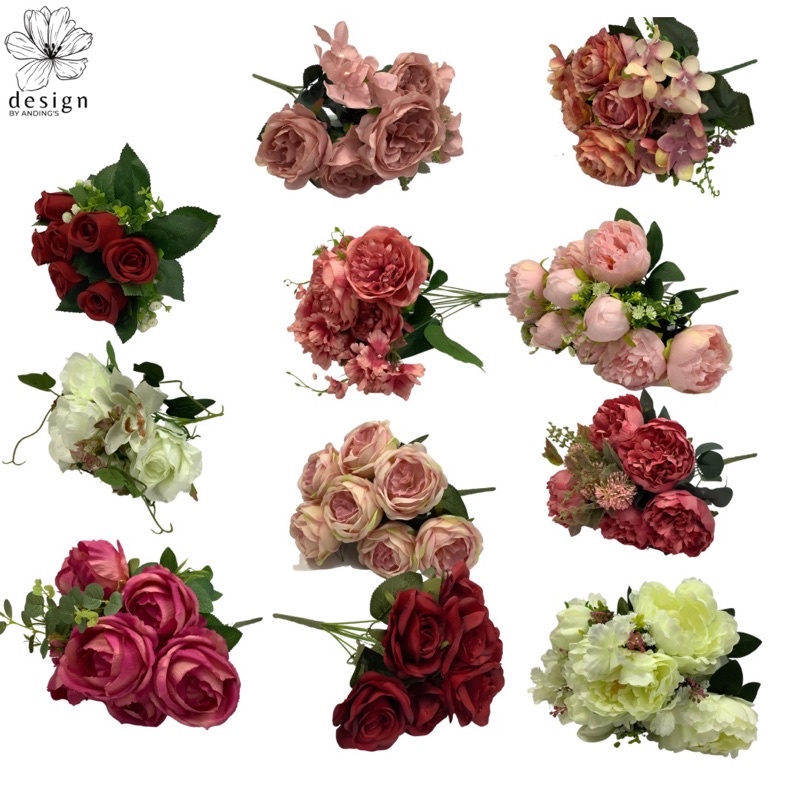 Anding's 2022 Artificial Rose Bunch Bush Flowers Faux Flowers ...