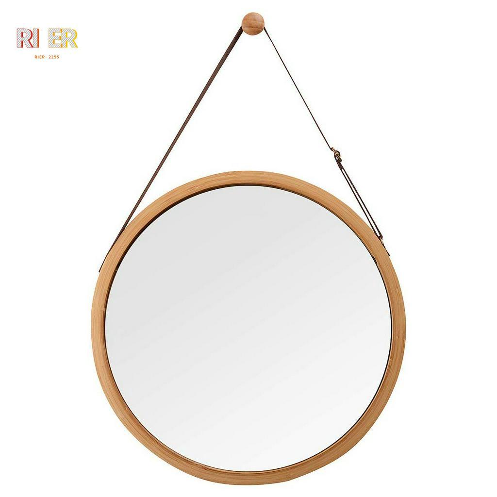 Hanging Round Wall Mirror in Bathroom & Bedroom - Solid Bamboo Frame ...