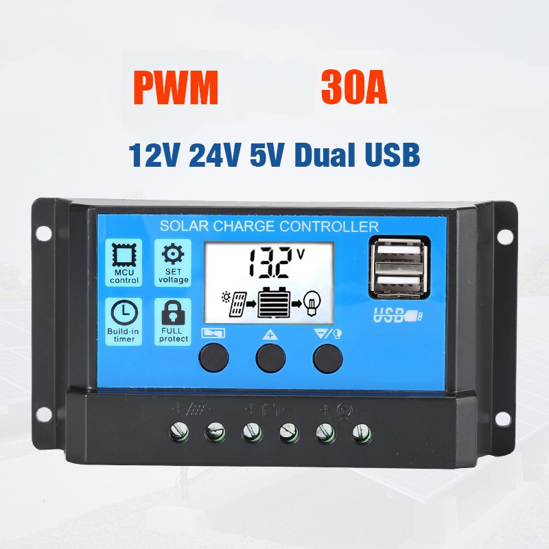 30A PWM 12V/24V Solar Panel Regulator Charge Controller solar battery ...