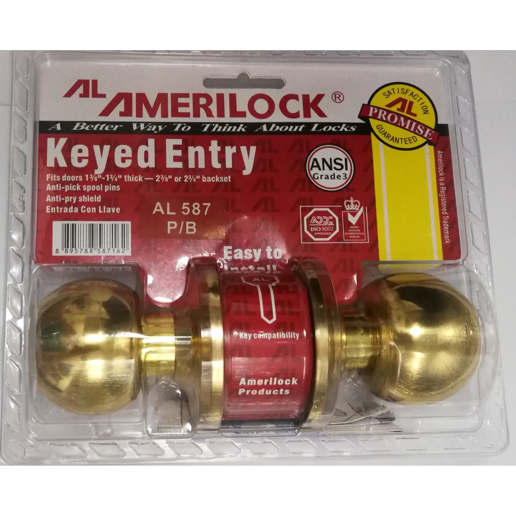 Amerilock Door Knob AL587 PB Keyed Entry Polish Brass Shopee