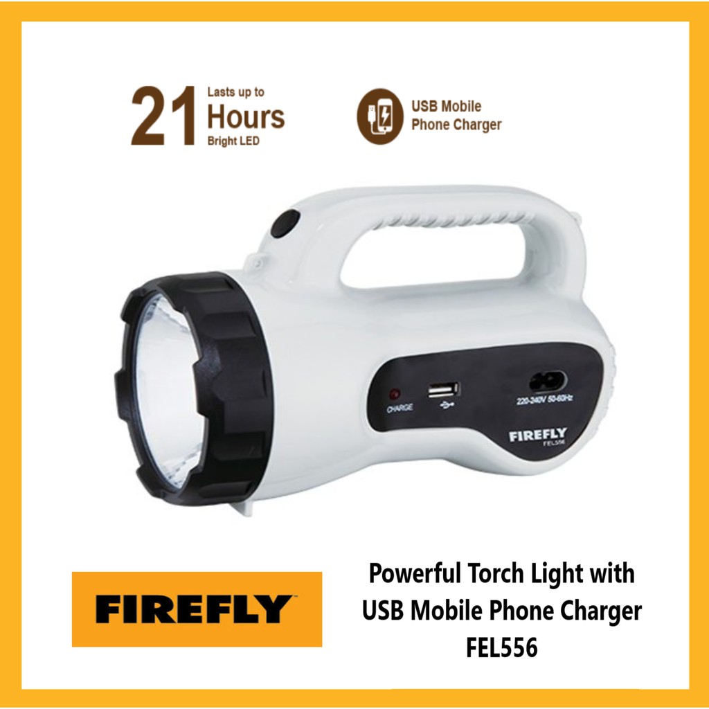 Firefly Powerful Torch Light w/ USB Mobile Charger FEL556 | Shopee ...