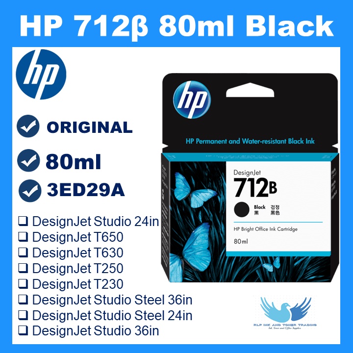 HP 712B 80ml Black Original Plotter Ink Cartridge 3ED29A | Shopee ...