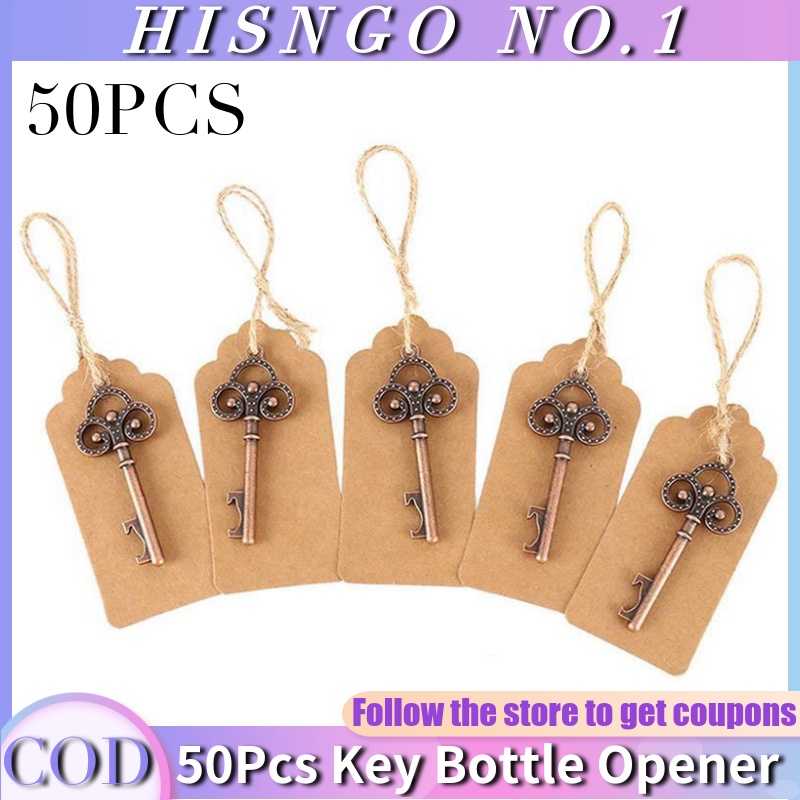 50Pcs Key Bottle Opener with Tag Cards Wedding Favour Skeleton for ...