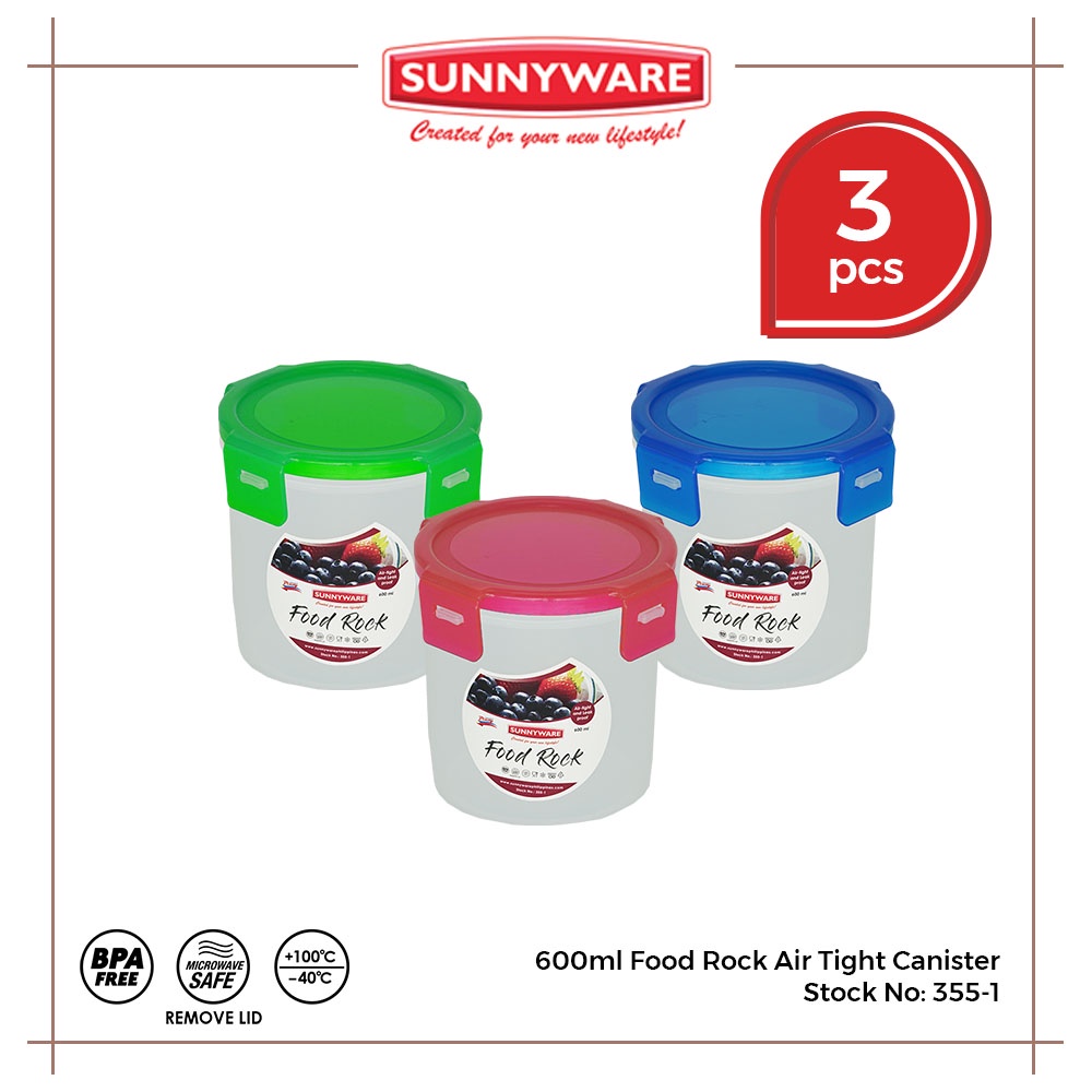 3pcs 600ml Food Rock Air Tight Canister [Sunnyware 355-1] | Plasticware ...