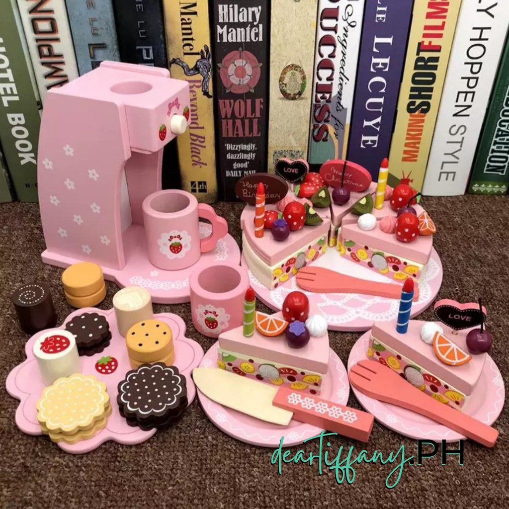 CAKE AND COFFEE MAKER TOY SET WOODEN TOY PRETEND PLAY BAKER AND BARISTA ...