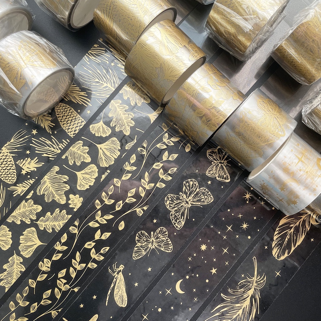Gold Foil Washi Tape Feather Leaves Insect Sticky Decorative Tapes For ...