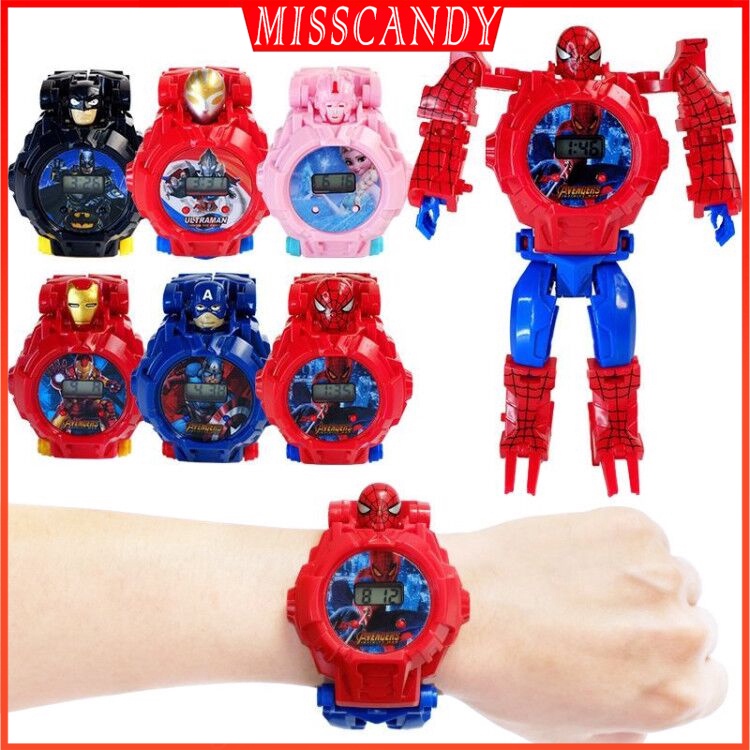 Deformation Hero Toy Watch LED Digital Spiderman Ironman Batman ...