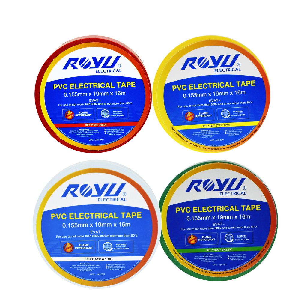 ROYU Original PVC Electrical Tape 0.155mm x 19mm x 16mm •OSOS• | Shopee ...