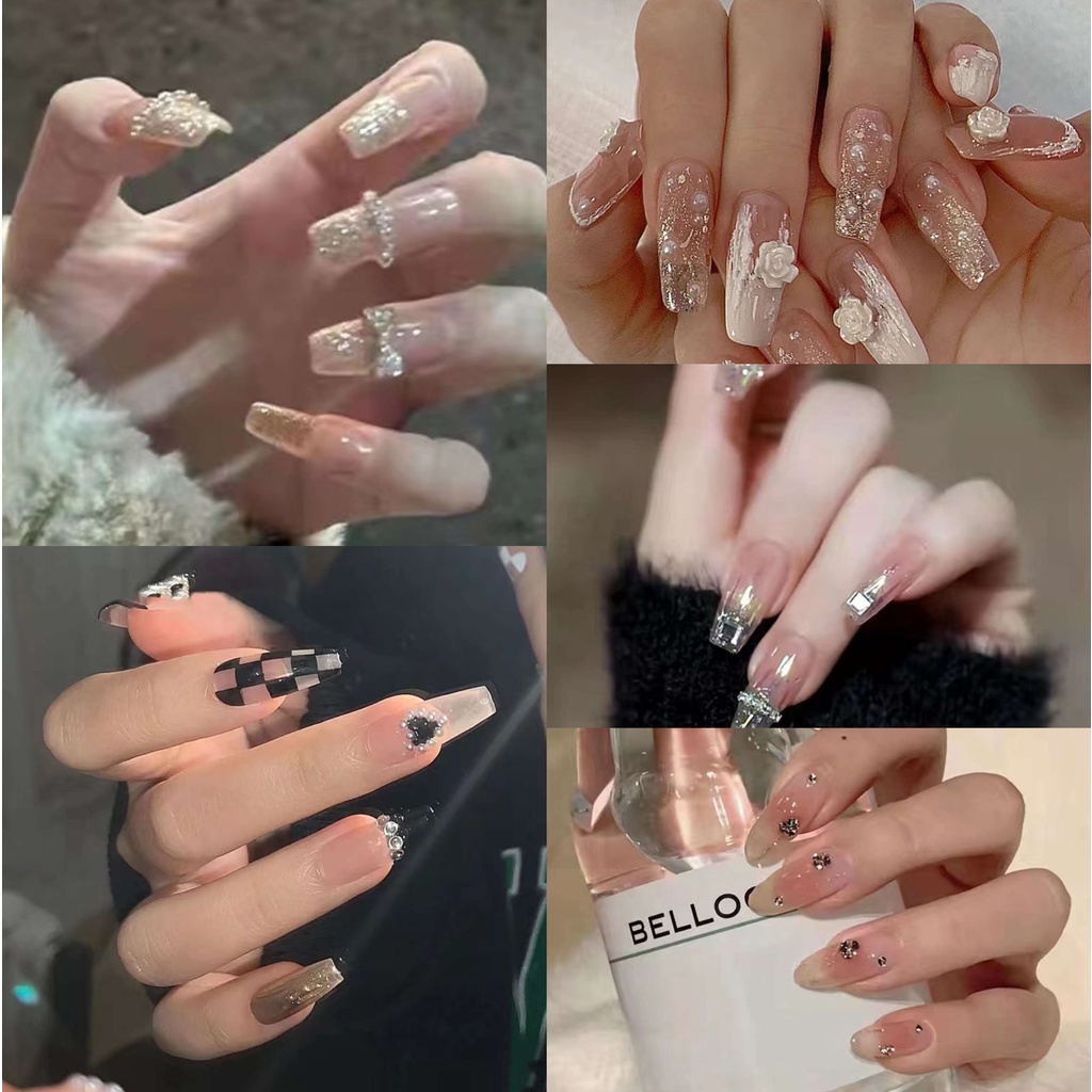 Z100-Z400 [FREE GLUE] 24pcs French Ballerina Fake Long Nail Extension ...