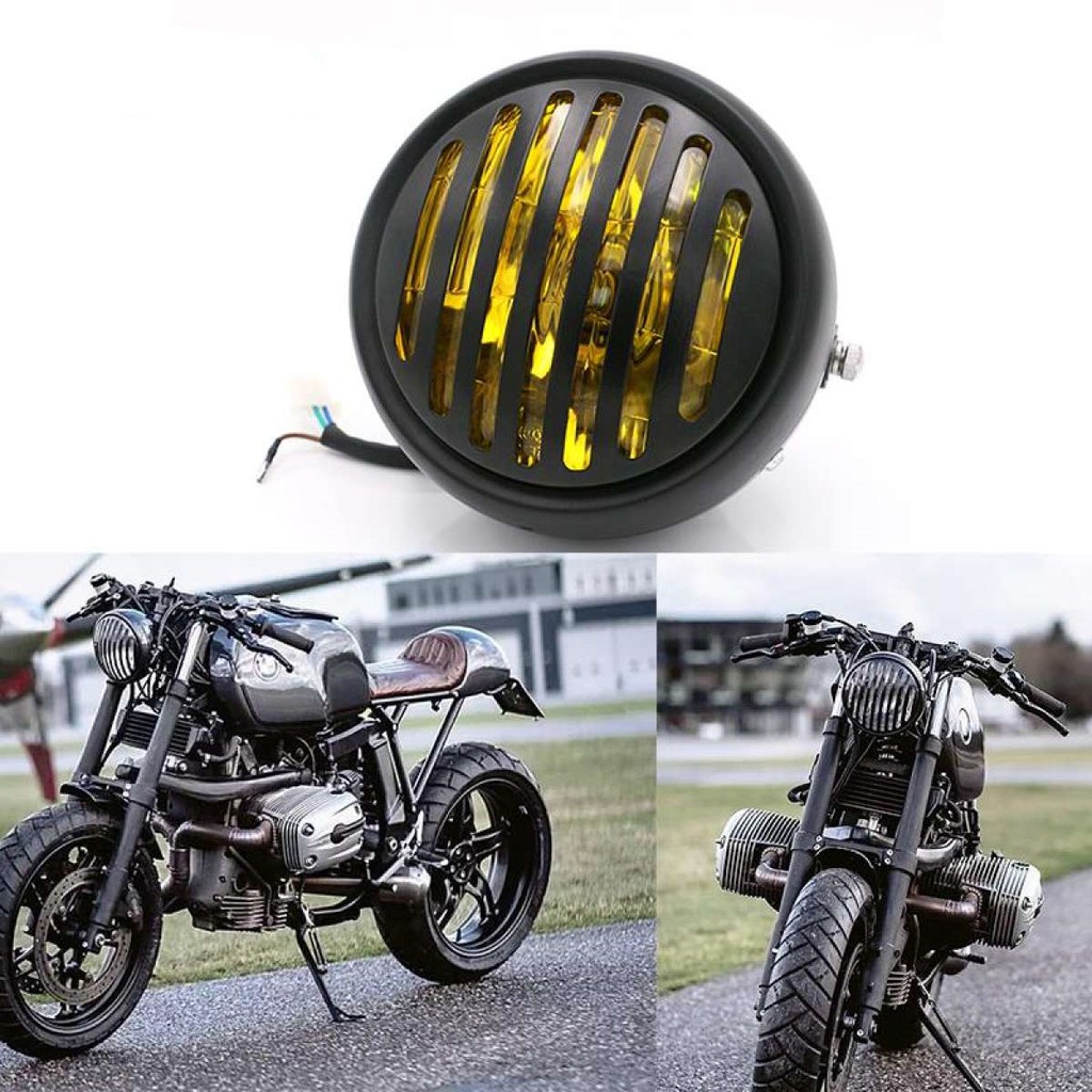Motorcycle Headlights Black Metal Grille Headlights Headlamp Retro ...