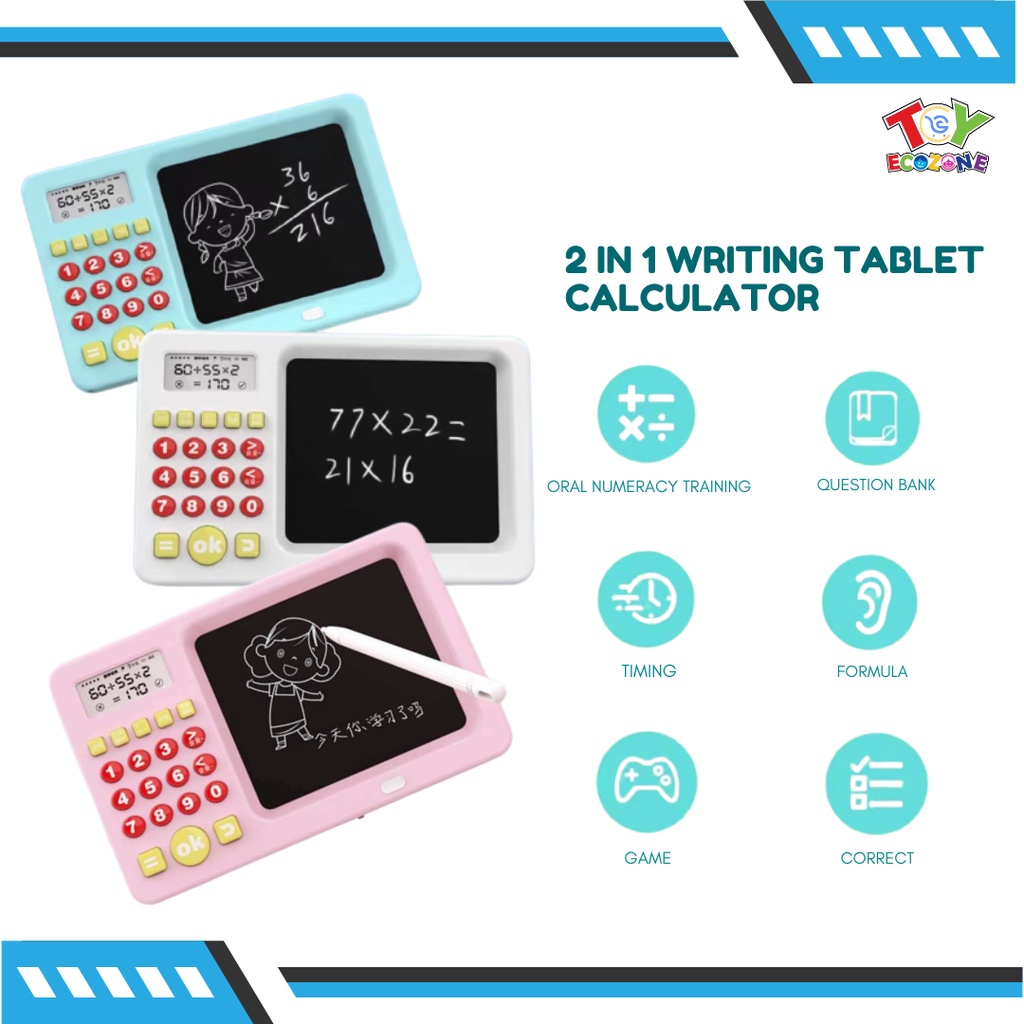 2 in 1 Children Writing Tablet Calculator Intelligent Learning Drawing ...