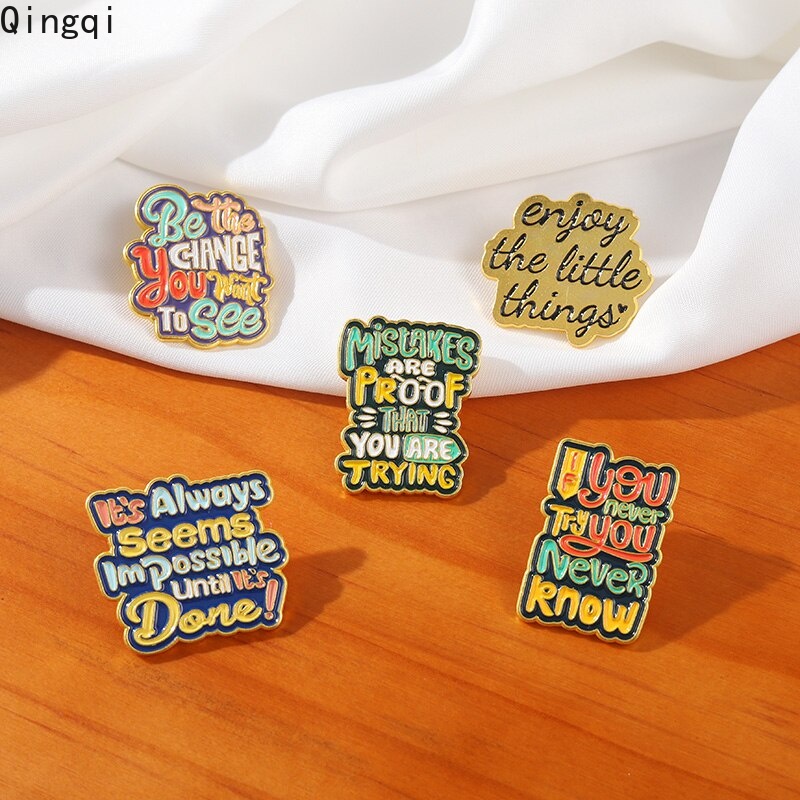 Colourful Inspirational Quote Enamel Pins You Never Try You Never Know ...