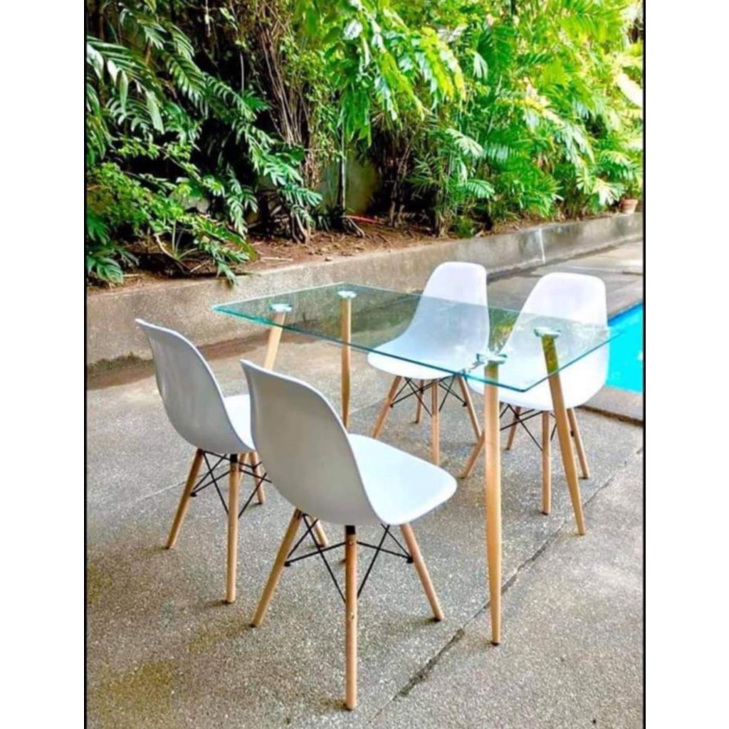 Dining Set Package (100*70*75cm Tempered Glass table w/4pcs ...