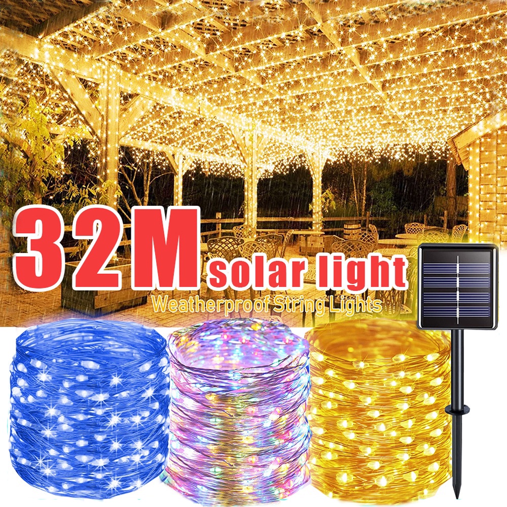 32M Solar String Fairy Lights Outdoor Waterproof 22M/32M 200 LED 300LED ...