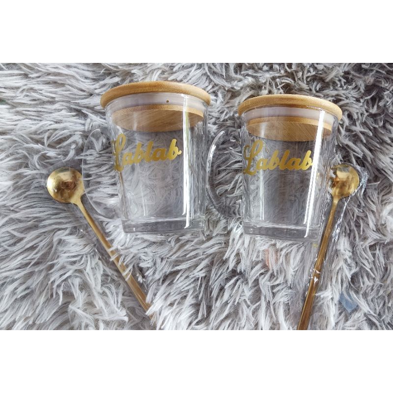 Personalized Clear Mug with Lid and Gold Spoon | Shopee Philippines