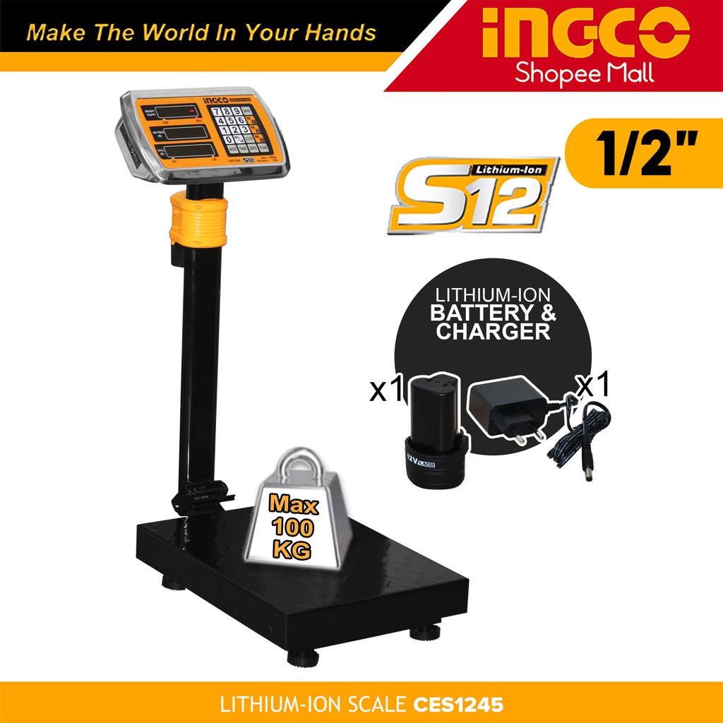 INGCO Li-Ion Cordless Battery Operated Weighing Scale 12V 100KG & 300KG ...