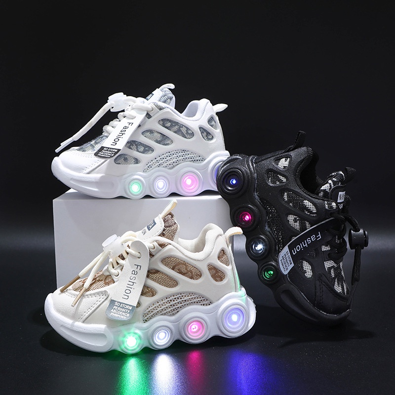 LED fashion sneakers children's alphabet webbing mesh breathable 1-6 ...
