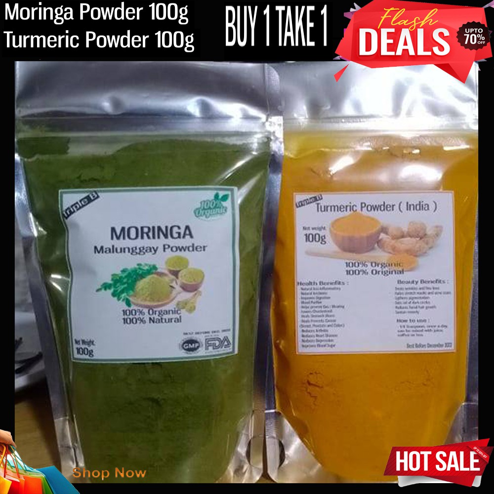 Moringa Powder 100% Pure Organic 100 grams + Turmeric Powder 100g ...