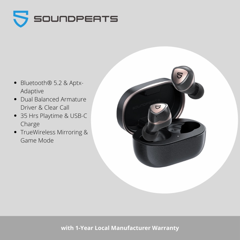 SoundPEATS Sonic Pro True Wireless Earbuds Bluetooth 5.2 35H Playtime ...