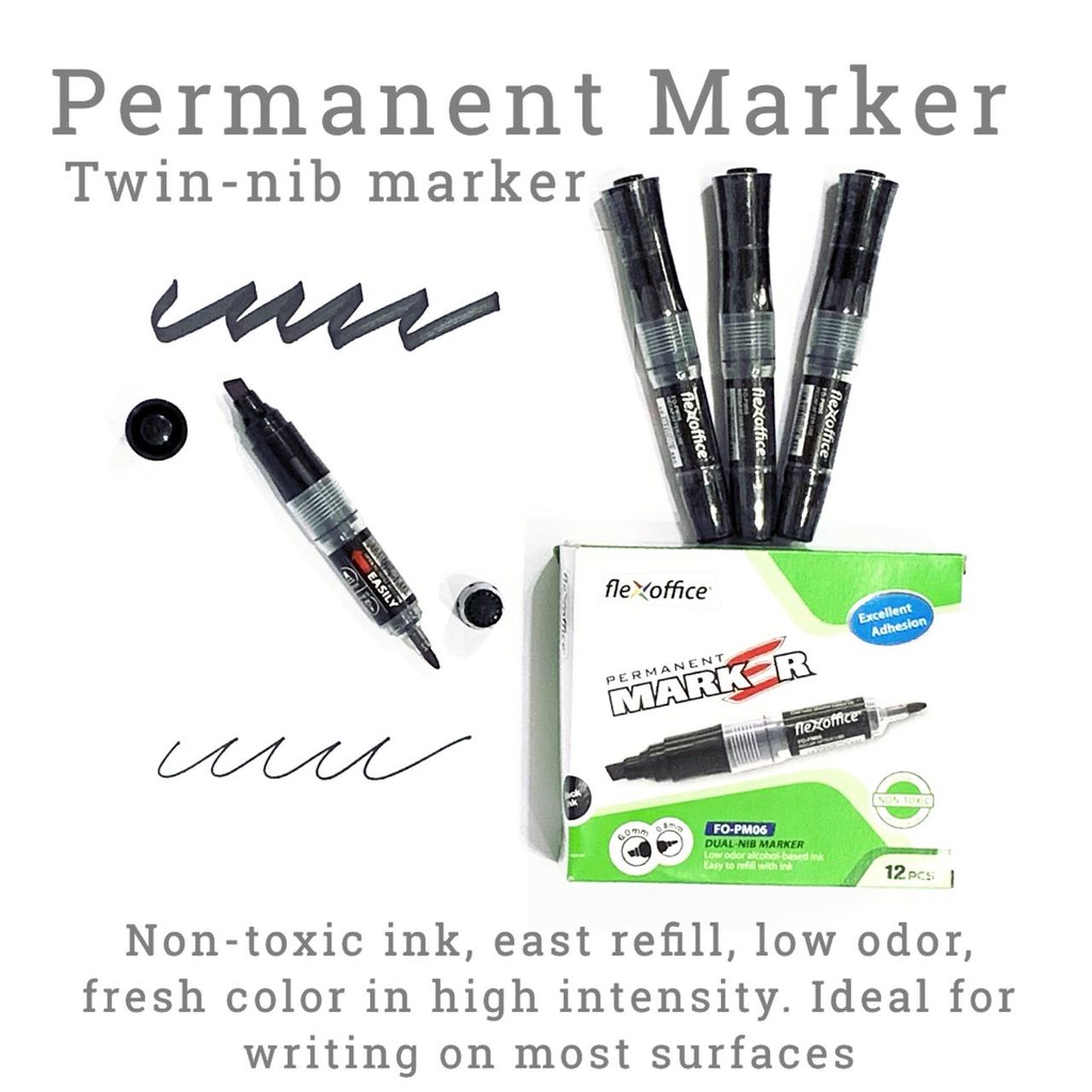 FlexOffice Permanent Marker Dual Nib ( Fine and Broad) PM06 | Shopee ...