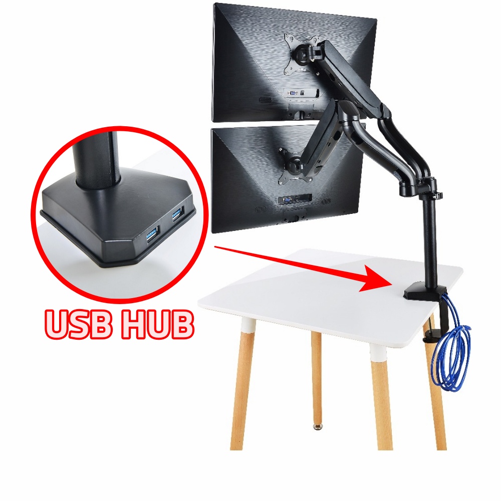 *New* Dual Computer Monitor Mount Gas Spring Aluminum Monitor Arm Desk ...