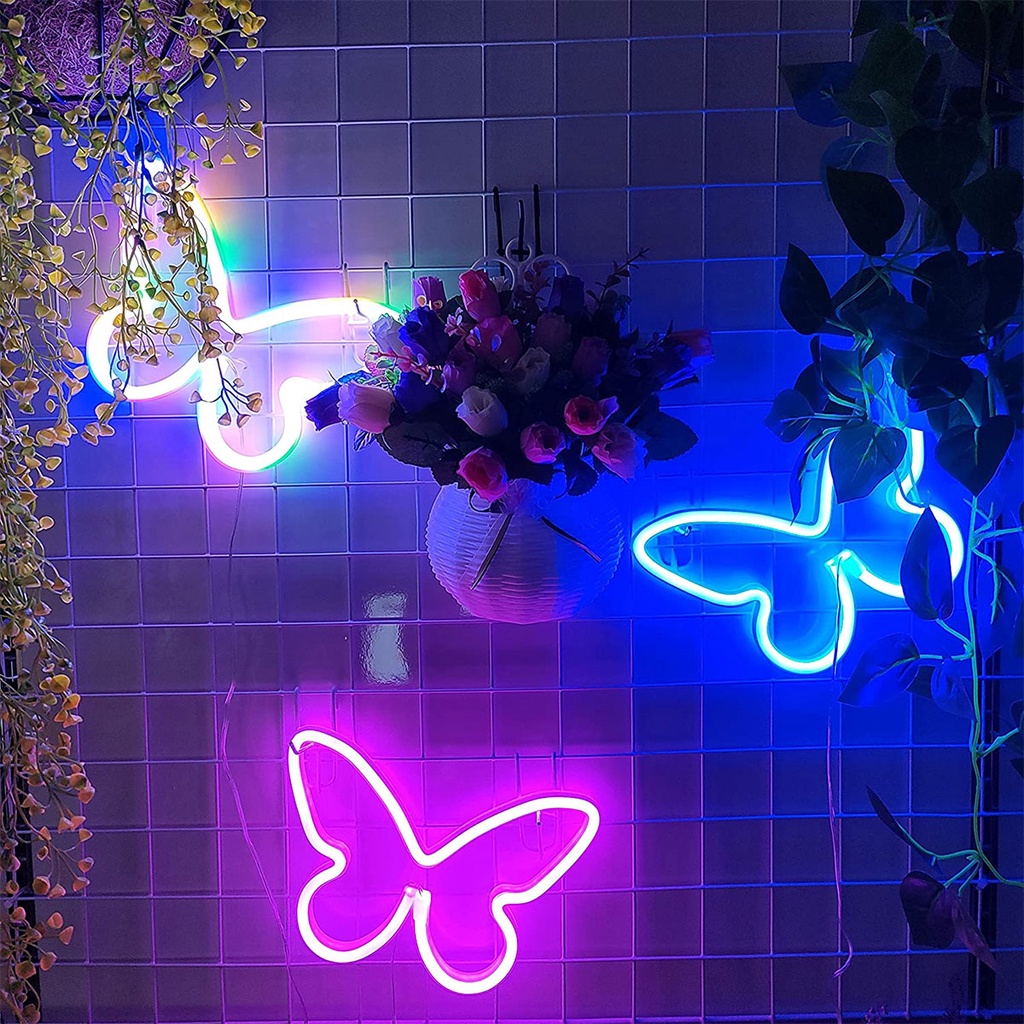 LED Butterfly Neon Sign Light USB/Battery Powered Neon Sign Lamp Bar ...